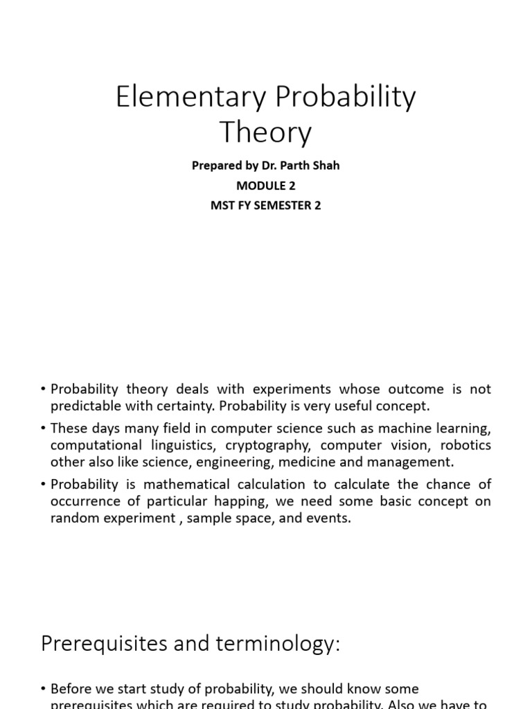 M2. Elementary Probability Theory | PDF | Probability Distribution | Random Variable