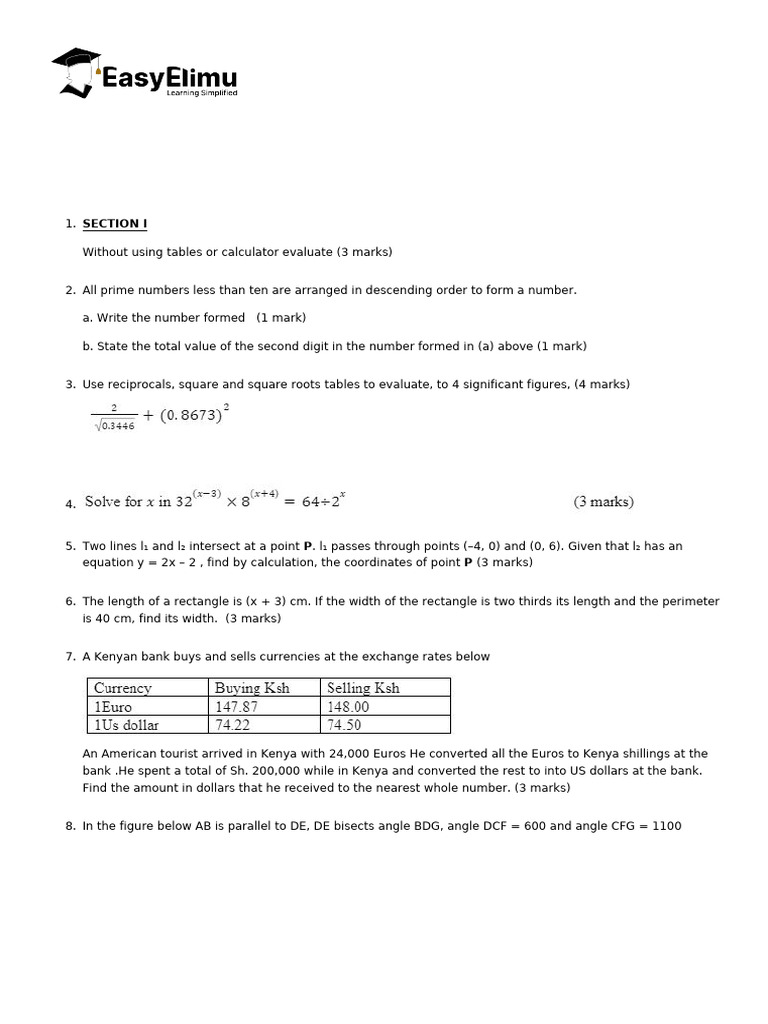 Form 3 Mathematics Exam Term 3 2024 | PDF | Foreign Exchange Market | Mathematics