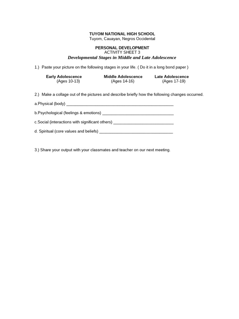 Personal Development Activity Sheet 3 | PDF