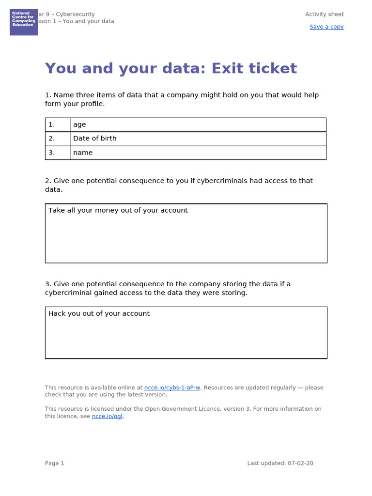 AP Worksheet – Exit ticket 1 Alisha shafique | PDF