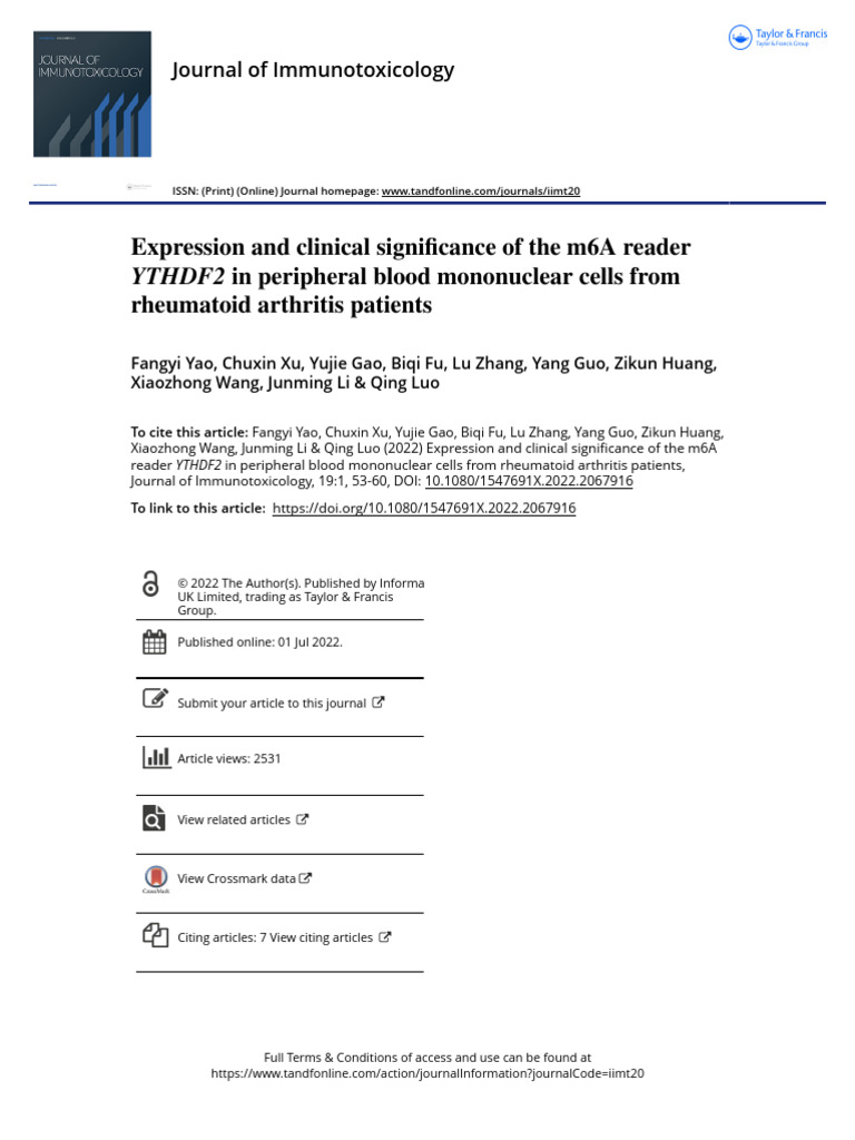 Expression and Clinical Significance of The M6a Reader YTHDF2 in ...