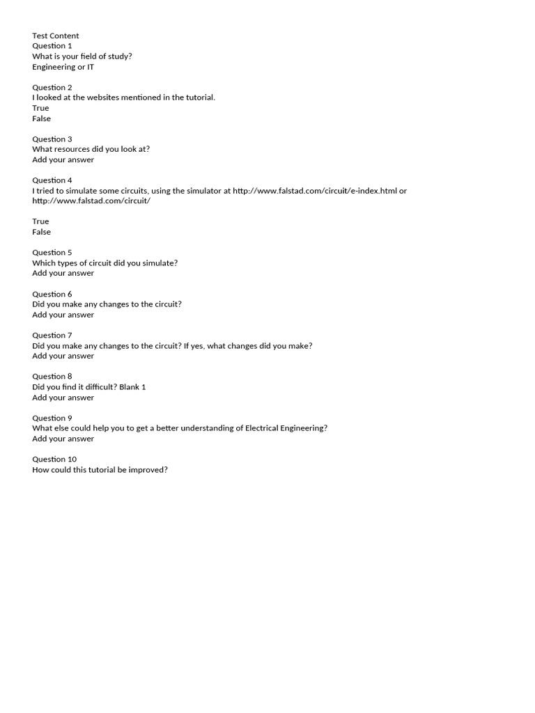 Electrical Engineering Tutorial Feedback | PDF
