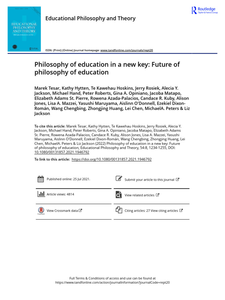 Philosophy of Education in A New Key Future of Philosophy of Education ...