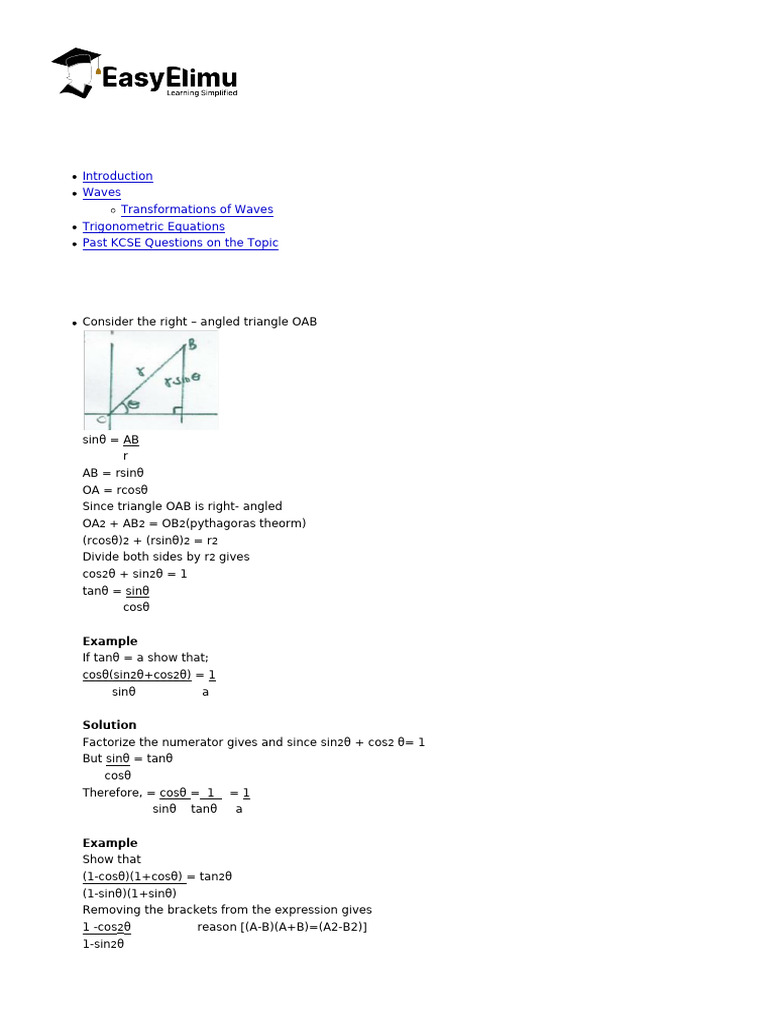 Trigonometry III Form 4 Notes | PDF | Trigonometric Functions ...