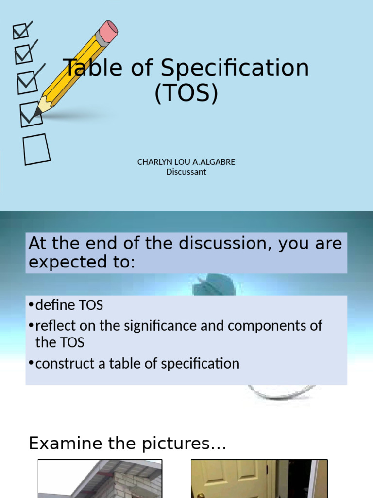 Table of Specification (TOS) | PDF | Educational Assessment | Intelligence