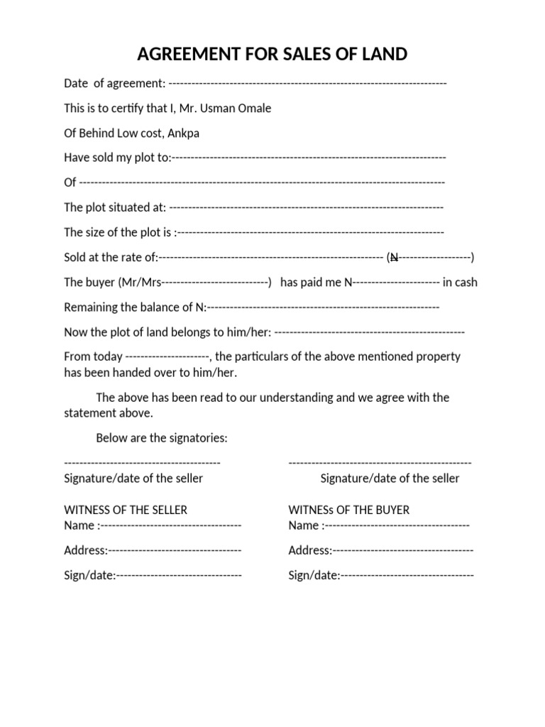 Agreement For Sales of Land | PDF