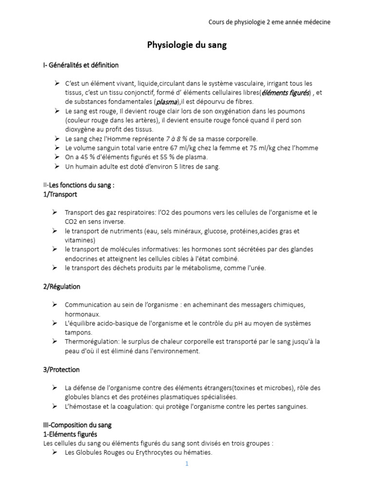 12 Physiologie Du Sang Pdf Thrombocyte Sang
