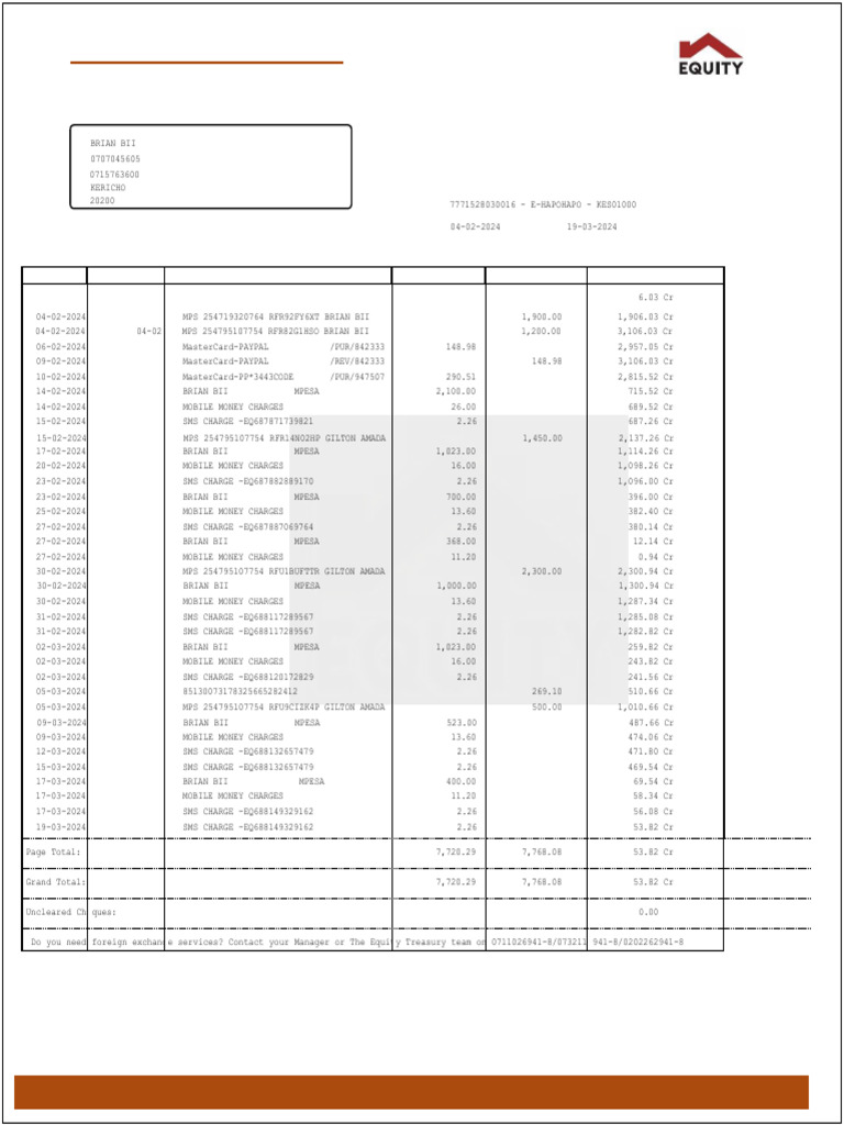 Equity Bank Statement Summary 2024 | PDF | Financial Services | Accounting