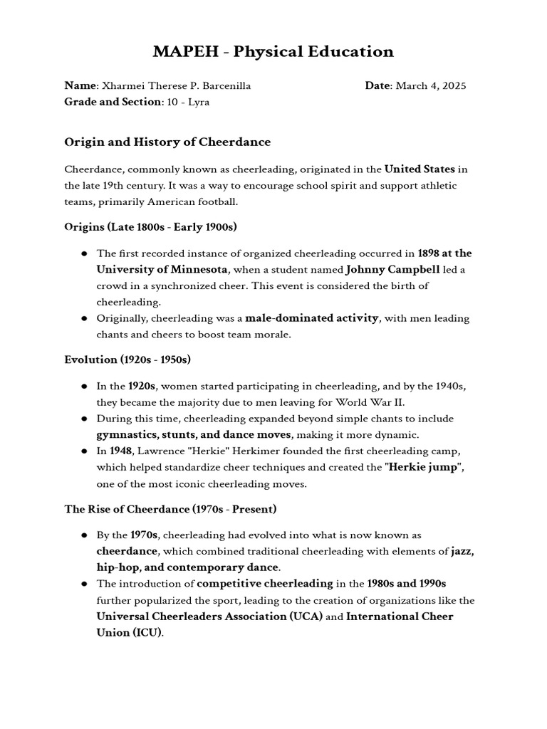 Origin and History of Cheerdance | PDF