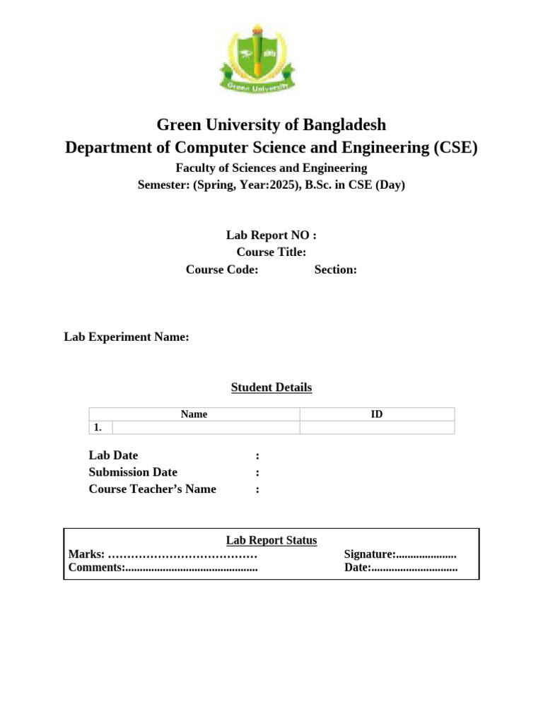 Lab Report Cover Page | PDF