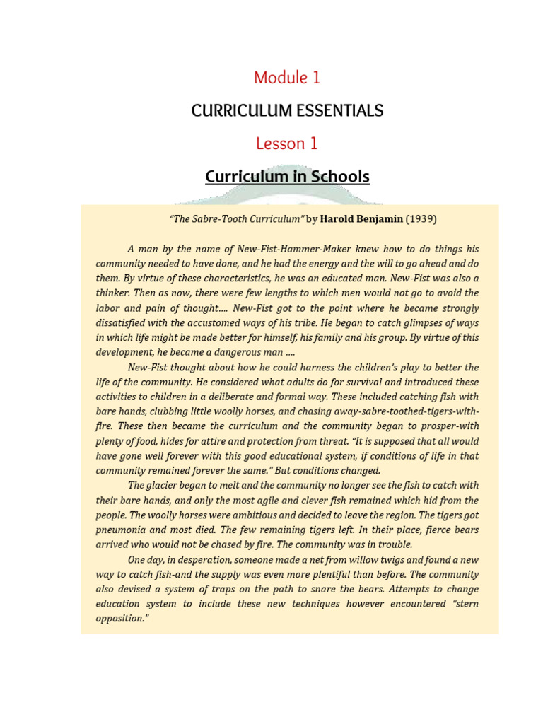 Module 1 Lesson 1 Curriculum in Schools | PDF | Curriculum | Learning