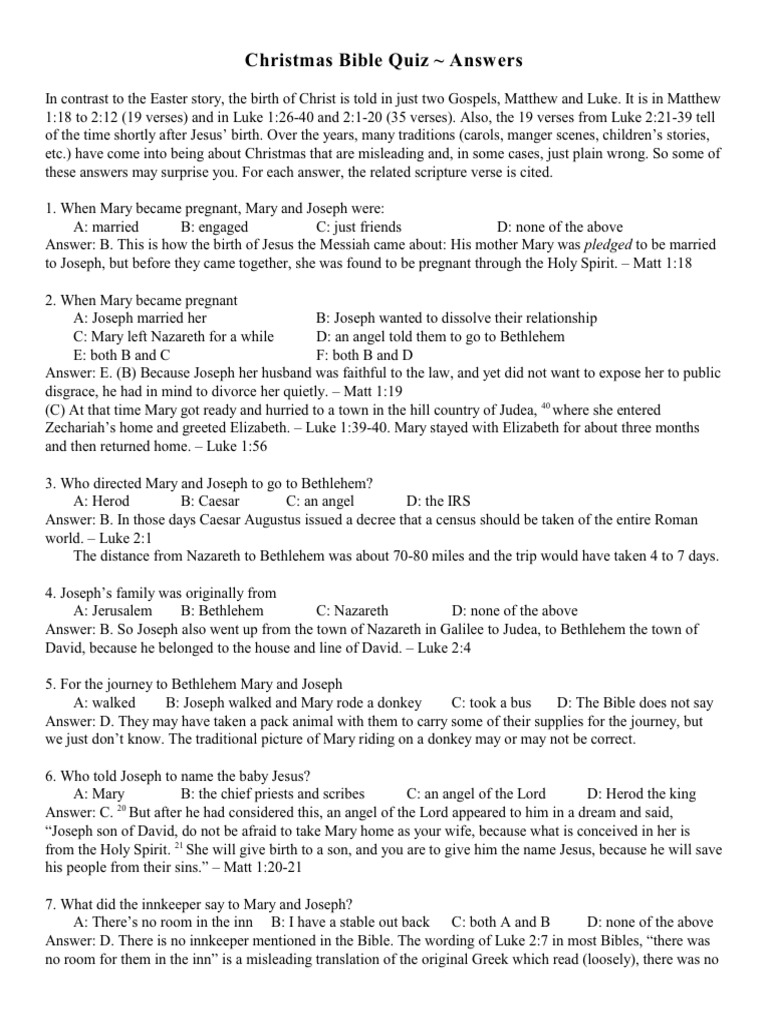 Christmas Bible Quiz Answers | PDF | Biblical Magi | Mary, Mother Of Jesus