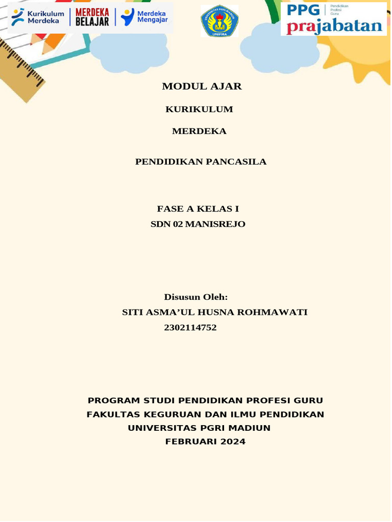 Modul Ajar PP Kelas 1 | PDF