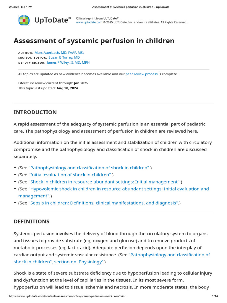 Assessment of Systemic Perfusion in Children - UpToDate | PDF | Shock ...