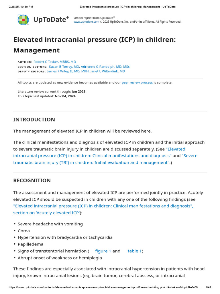 Elevated Intracranial Pressure (ICP) in Children_ Management - UpToDate ...