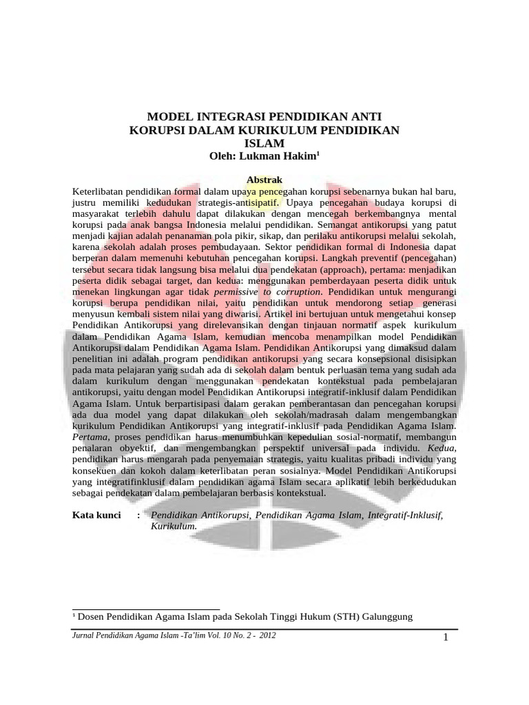 04 Model Integrasi Pendidikan Anti Korupsi-Lukman Hakim | PDF