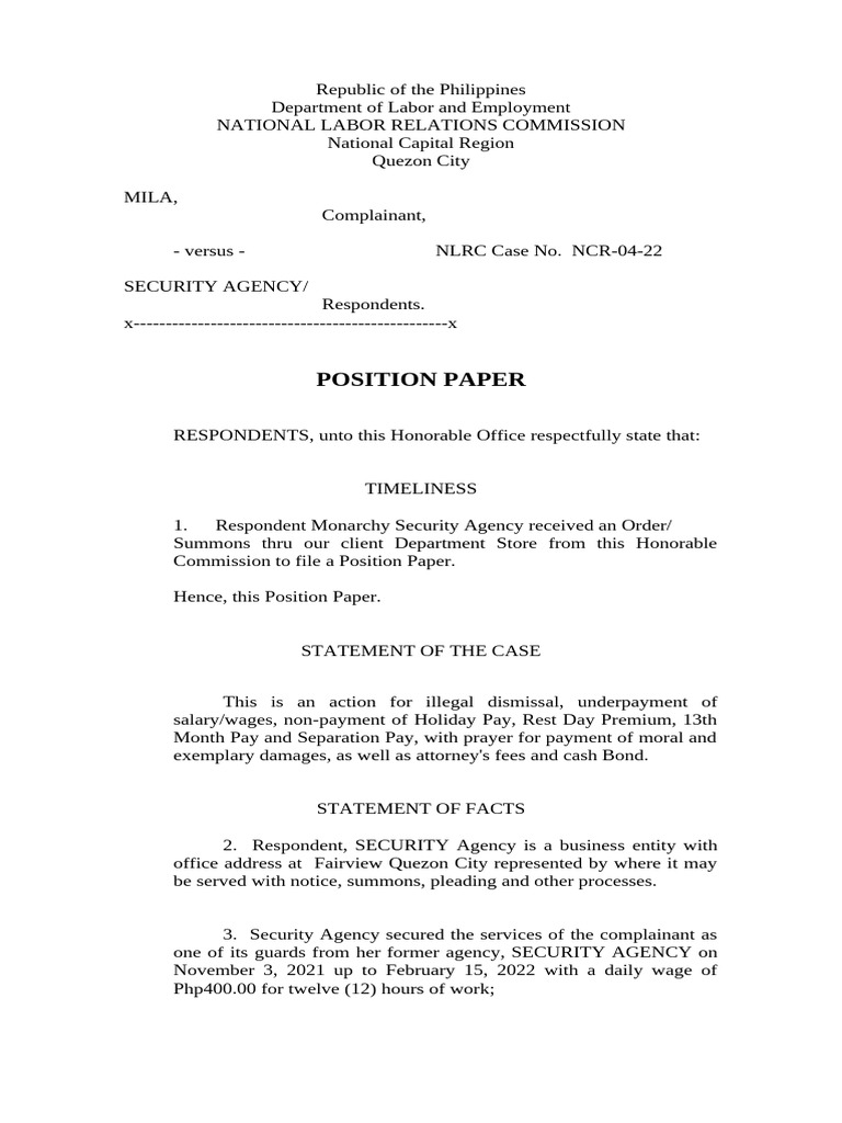 Position Paper Respondent | PDF | Employment | Salary