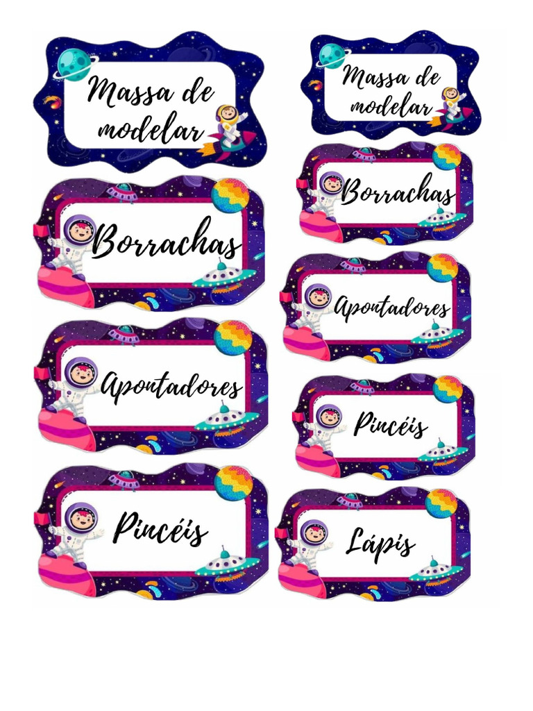 Tags para Materiais Sala de Aula Tema Astronauta | PDF