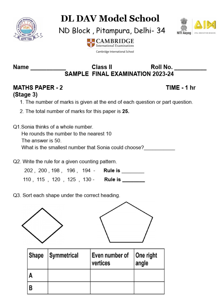 Prac Worksheet MATH PAPER (2) 2023-24 | PDF