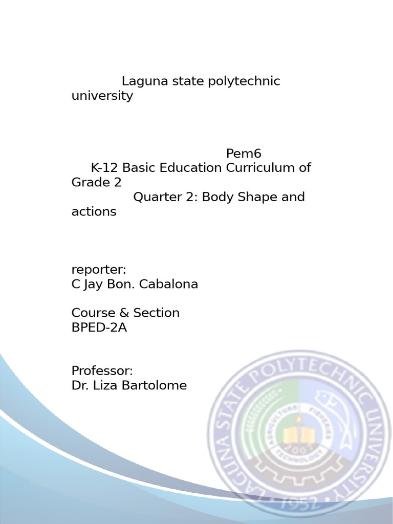 Cabalona, Cjay. Pem6 - Report Draft | PDF | Foot | Weight