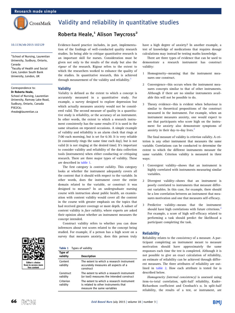 Validity and Reliability | PDF | Validity (Statistics) | Internal Consistency