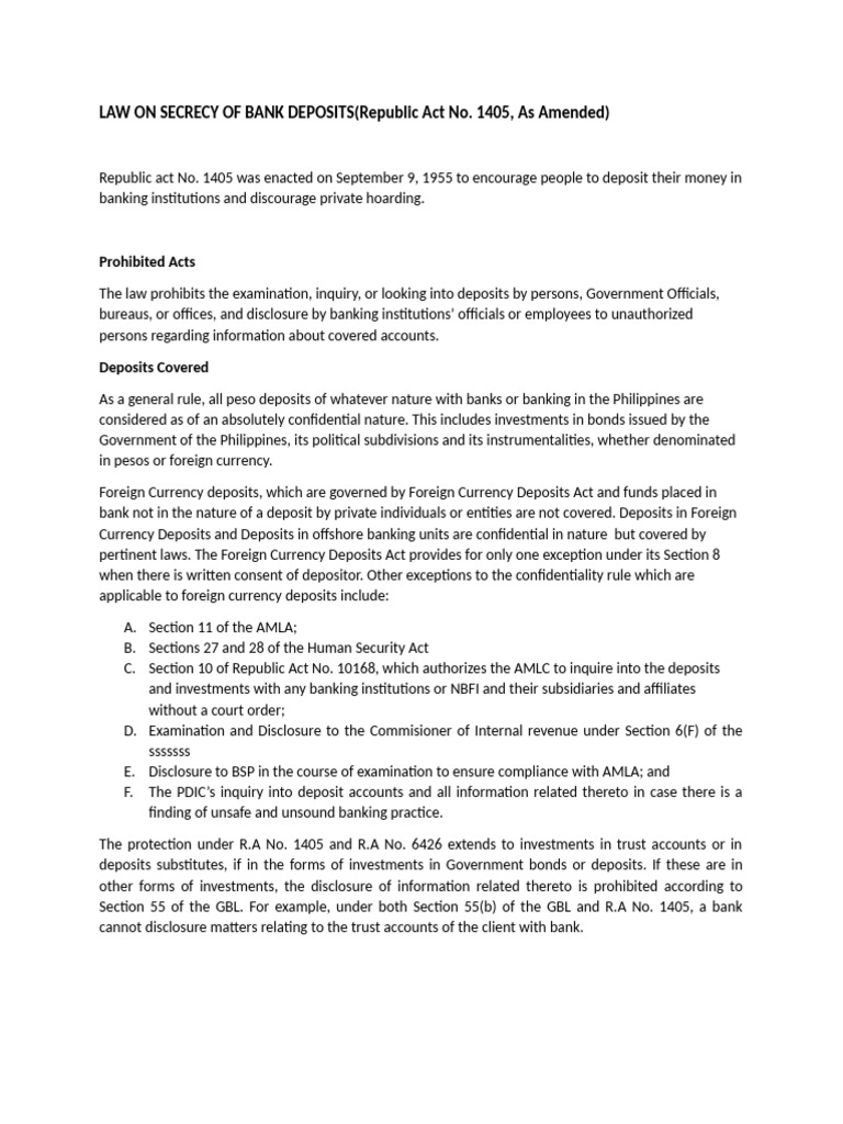 Bank Secrecy Law in the Philippines | PDF | Banks | Privacy