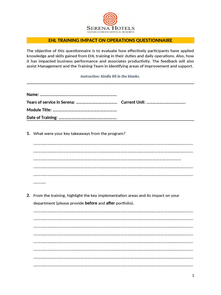 EHL Practical Arts Implementation Questionnaire. | PDF | Learning ...