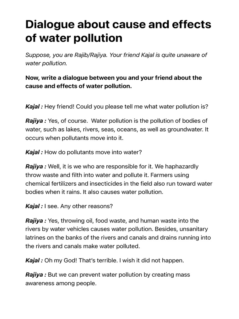 Dialogue on Water Pollution Causes and Effects | PDF