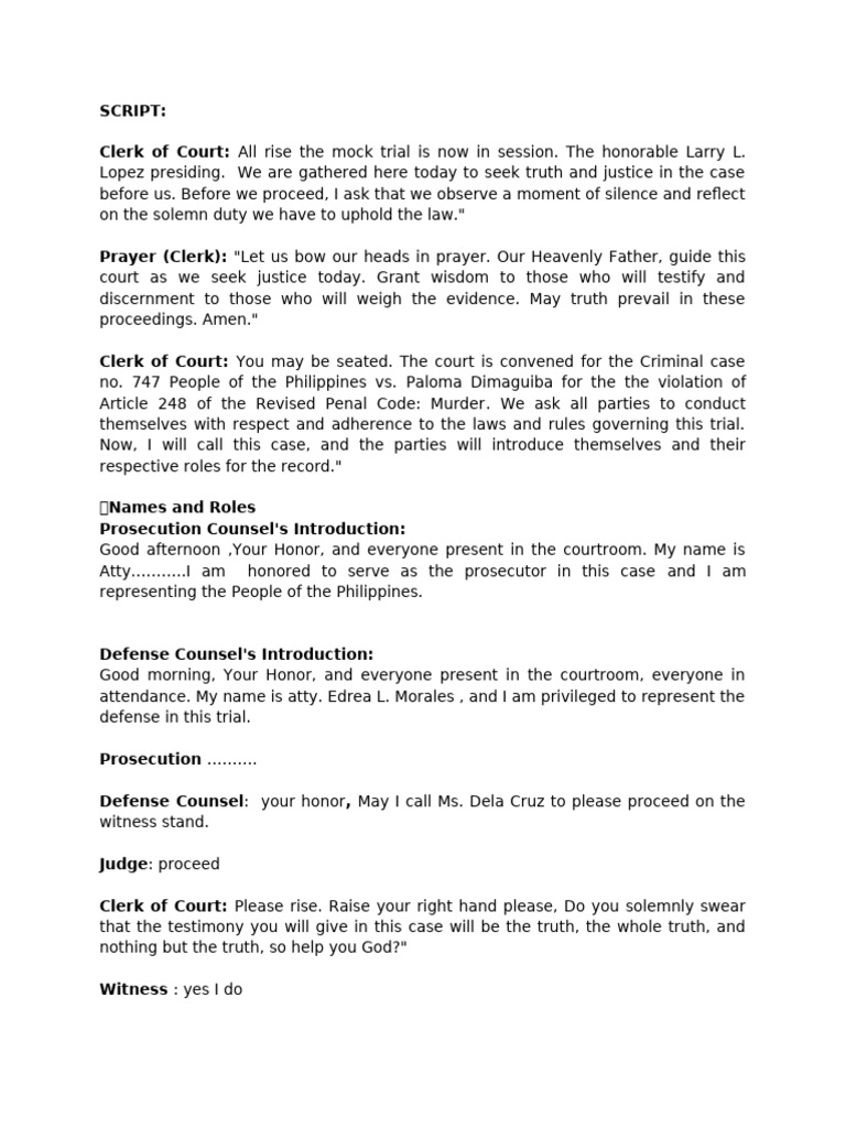 Script for Mock Trial 1 | PDF