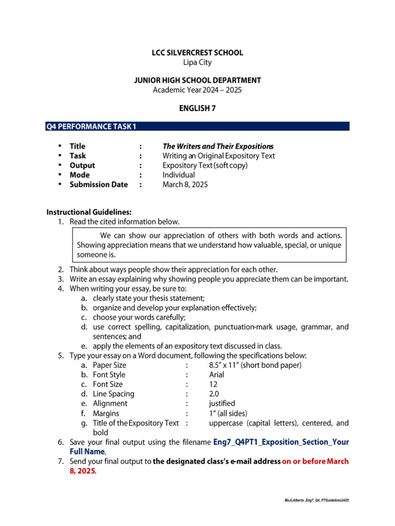 AY2425 Eng7 Q4 PT Guidelines | PDF