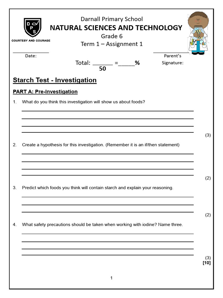 Grade 6 Starch Test Assignment Guide | PDF | Starch | Foods