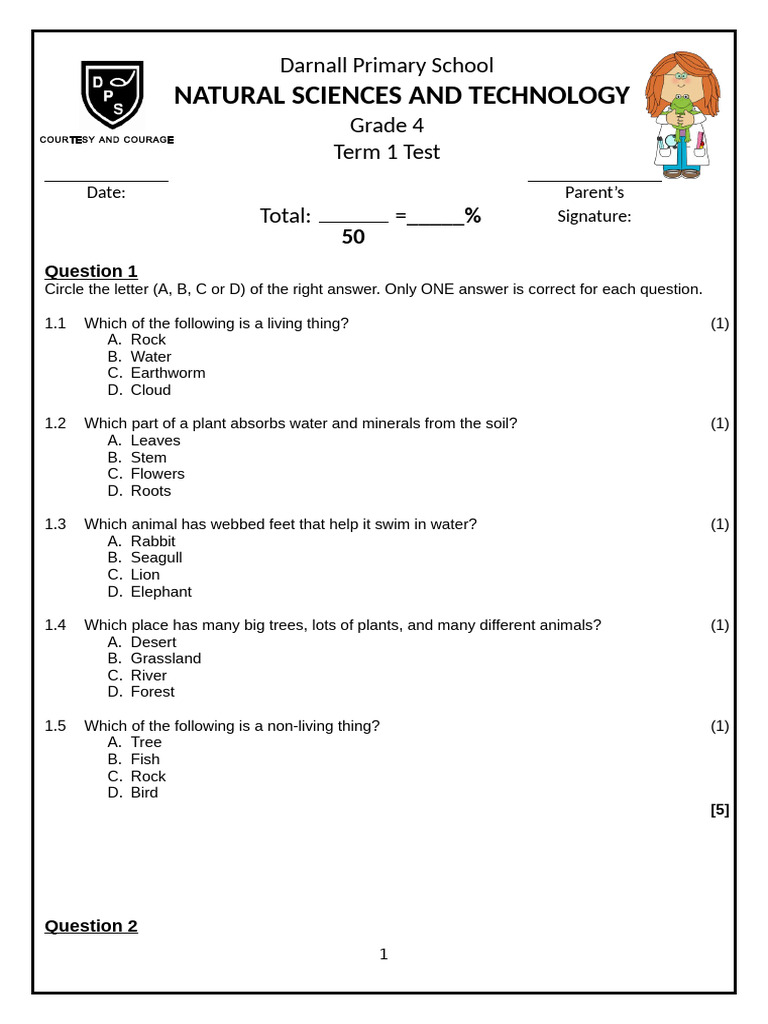 Grade 4 Science Test Questions | PDF | Plants | Grassland