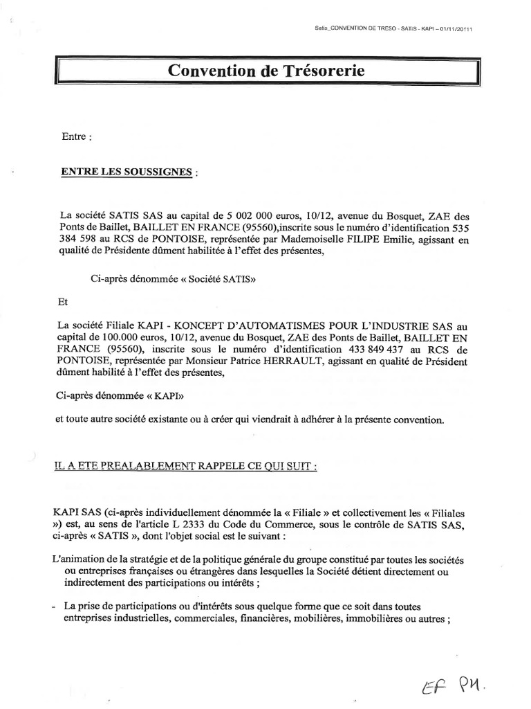 Convention de Tresorerie - 2011 Satis (Kapi) | PDF