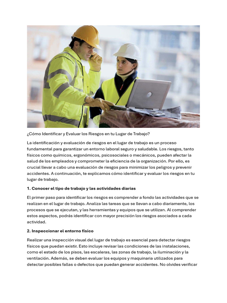 Cómo Identificar y Evaluar Los Riesgos en Tu Lugar de Trabajo | PDF