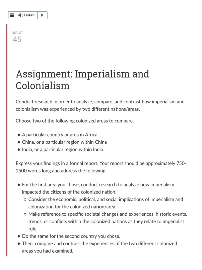Assignment - Imperialism and Colonialism | PDF