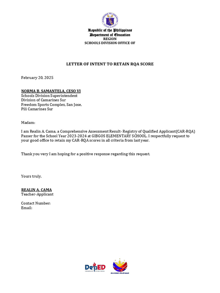 Letter to Retain RQA Score Request | PDF