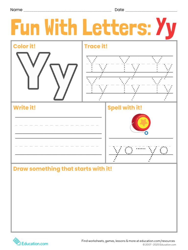 Fun With Letters: Yy Worksheets | PDF