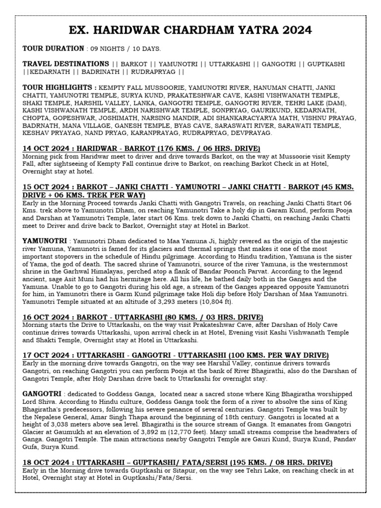 Haridwar Chardham Yatra 2024 Itinerary | PDF