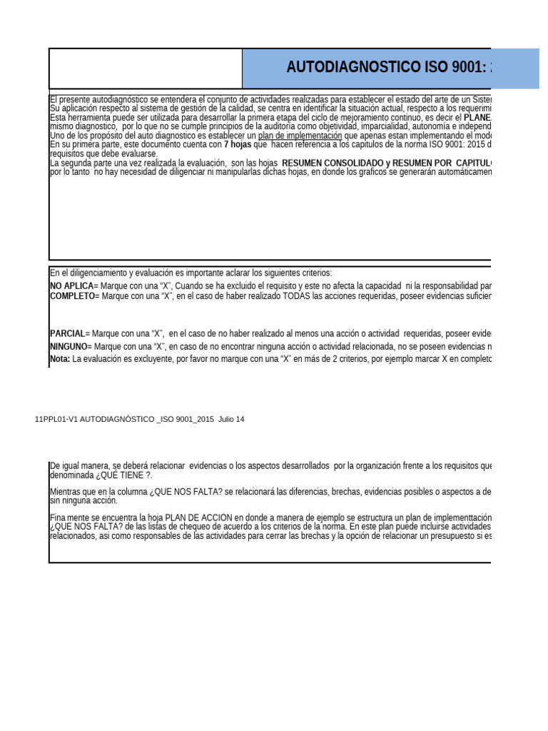 Autodiagnóstico ISO 9001:2015 Kai | PDF | Sistema de manejo de calidad ...