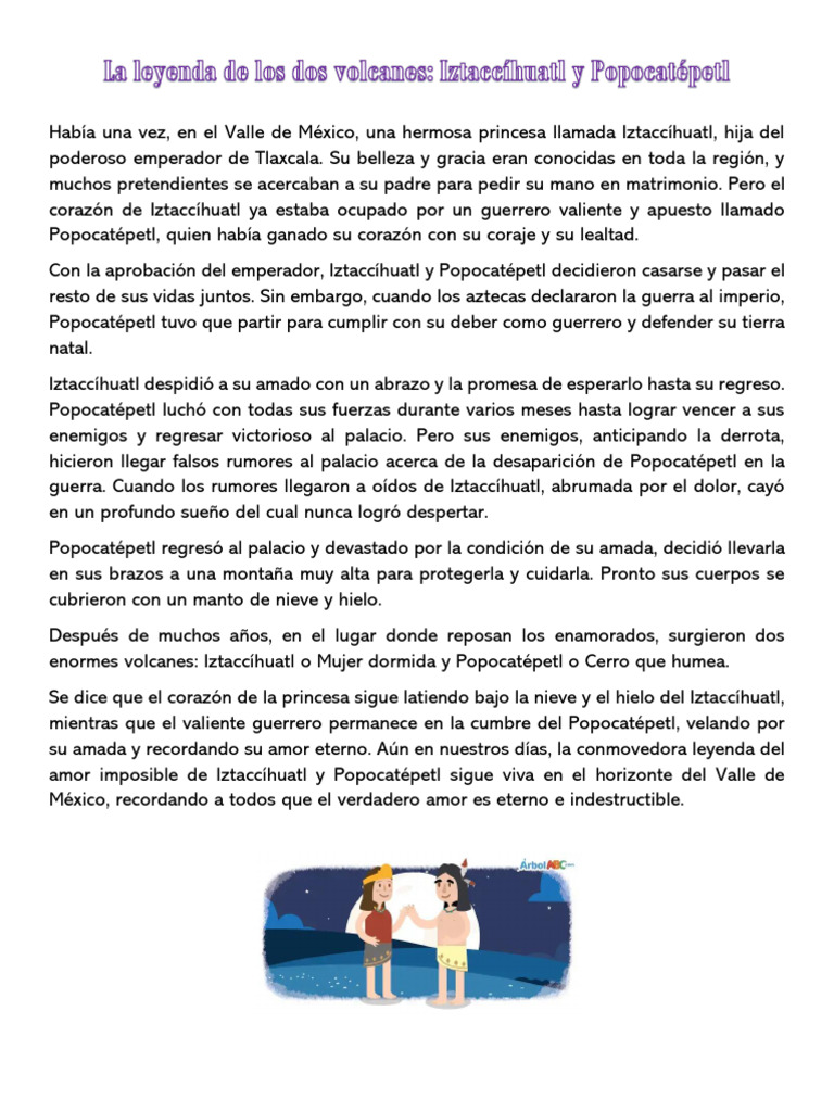 Leyenda Del Popocatepetl e Iztaccihualtl | PDF