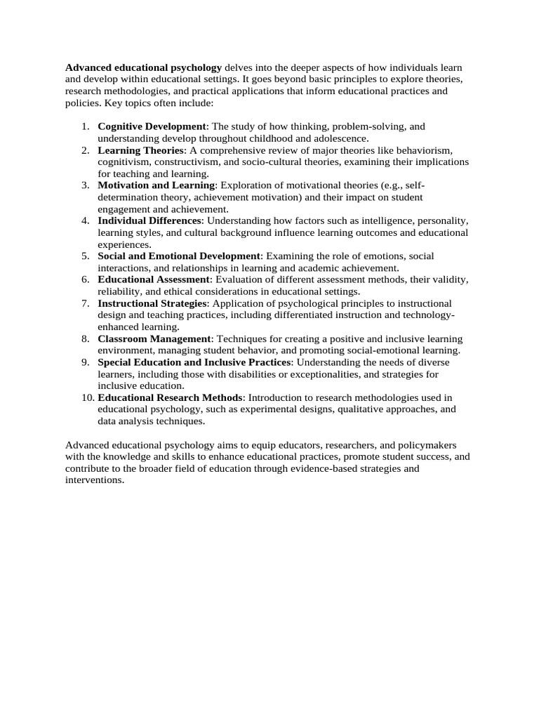 Advanced Educational Psychology | PDF | Learning | Educational Psychology