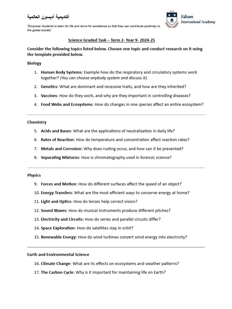 Year 9 - Graded Task - Term 2_02022025_123511 | PDF | Earth | Science