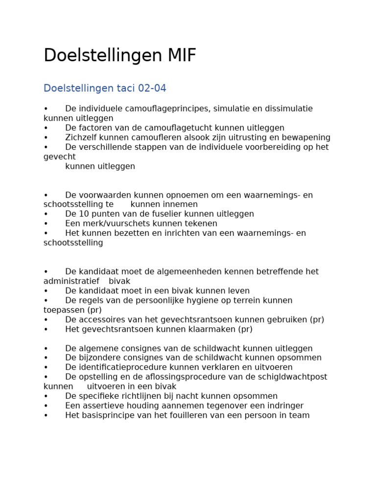 Doelstellingen MIF | PDF