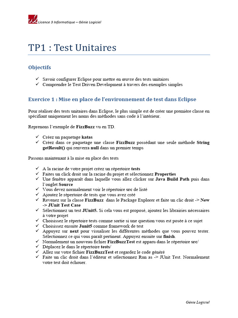 Tests Unitaires en Génie Logiciel | PDF | Test de logiciel | Eclipse ...