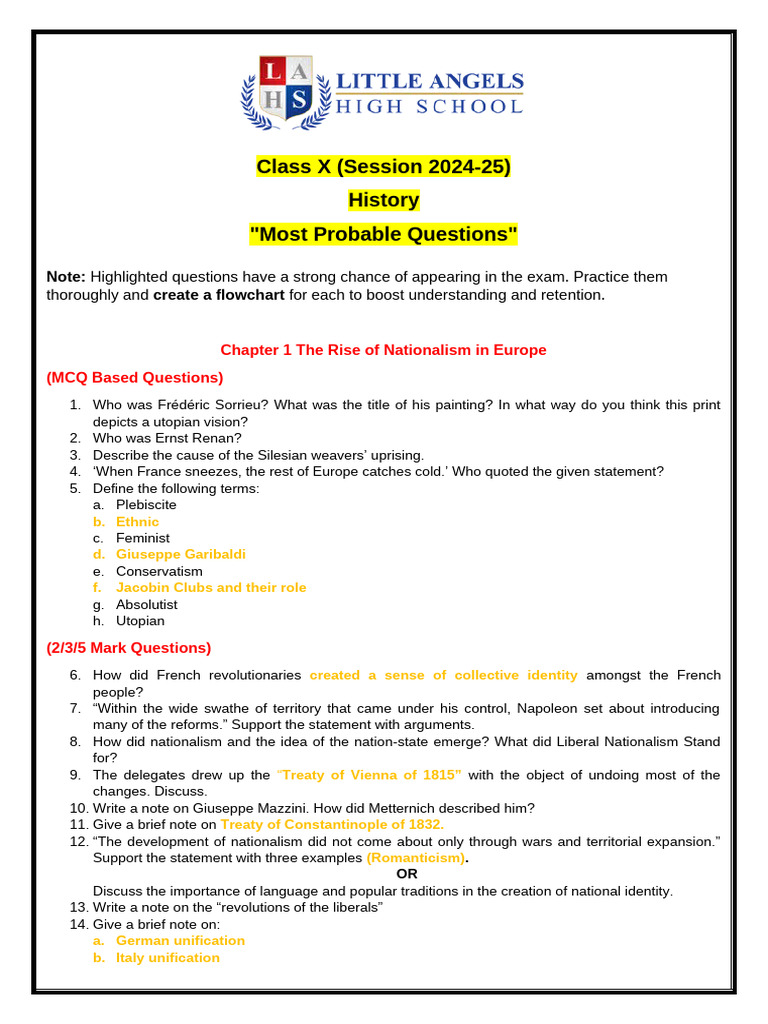 History Most Probable Questions | PDF