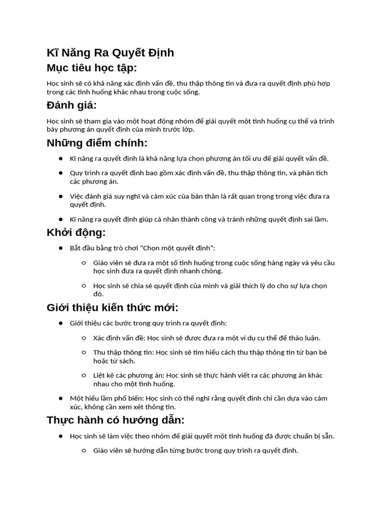 1st Grade Decision-Making Skills Lesson Plan | PDF