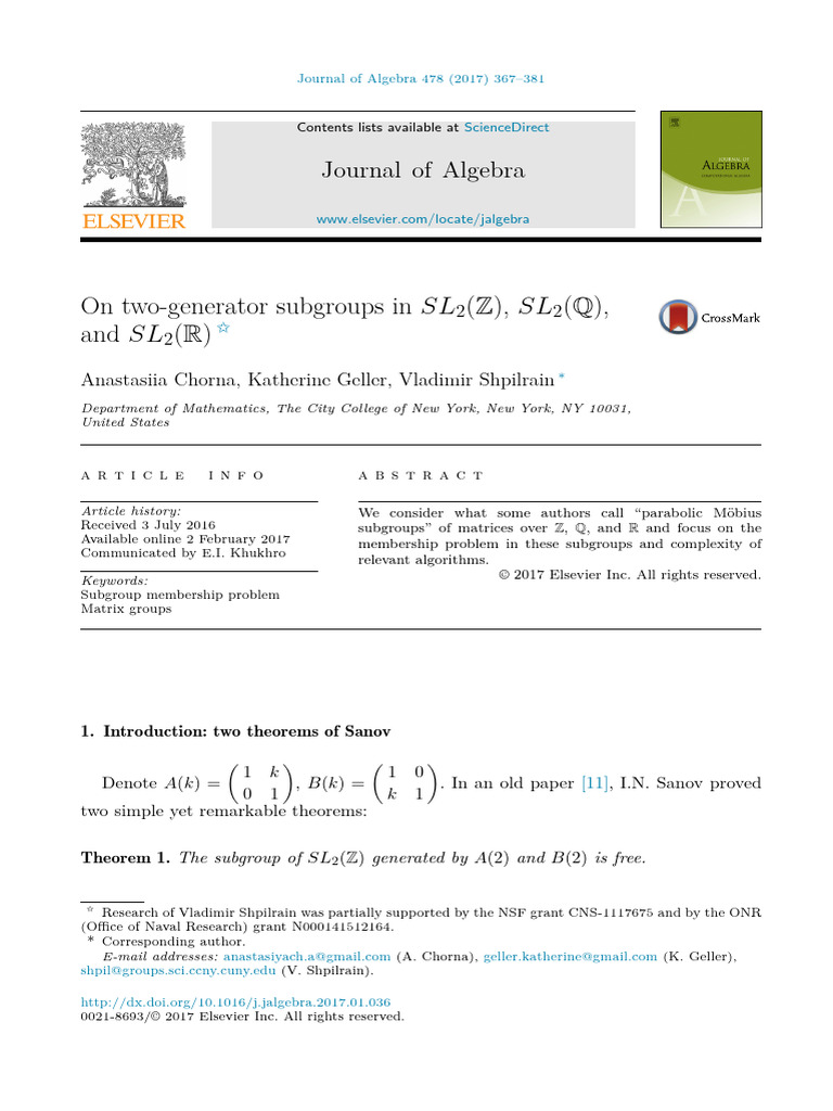 Two-Generator Subgroups in SL2 Analysis | PDF | Determinant | Group ...