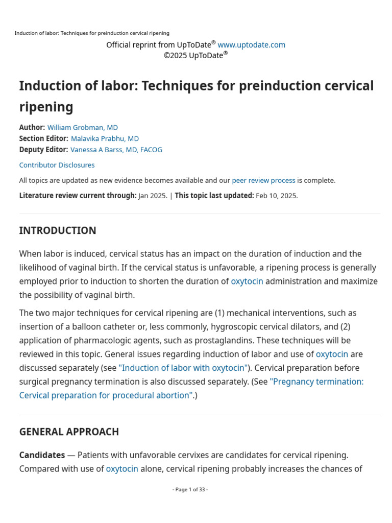 Induction of Labor - Techniques For Preinduction Cervical Ripening ...