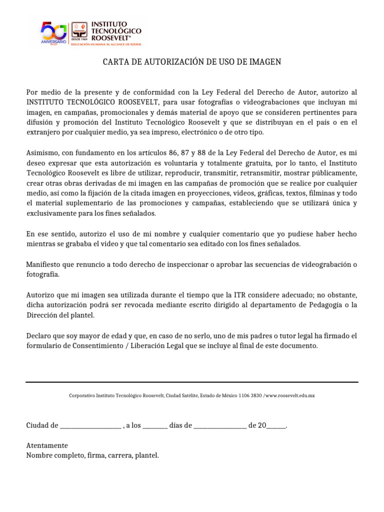 Carta de Autorizacion de Imagen | PDF