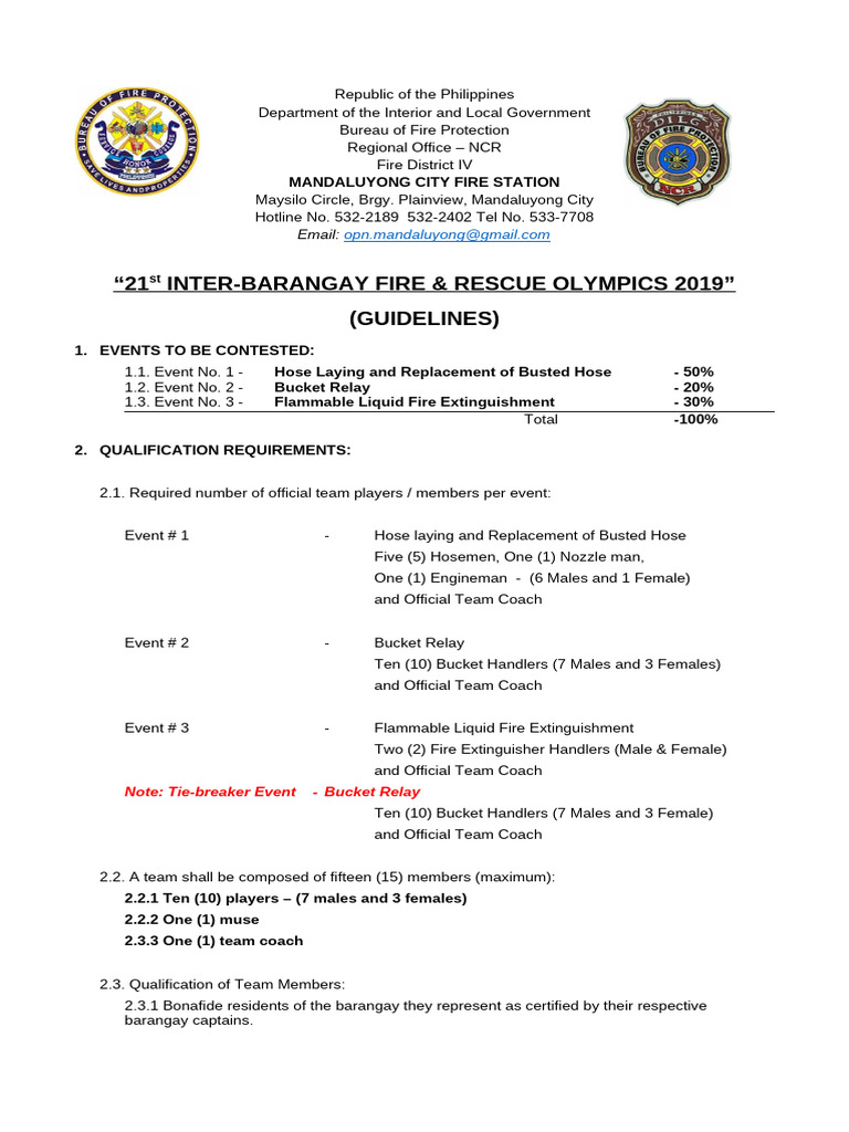 Mandaluyong Fire Rescue Olympics 2019 Guidelines | PDF | Firefighter